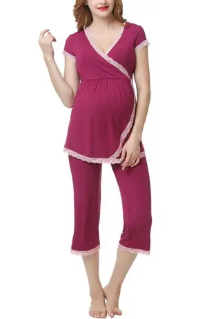 KIMI + KAI Cindy Maternity/nursing Pajamas Set - Deep Berry