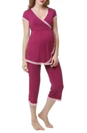 KIMI + KAI Cindy Maternity/nursing Pajamas Set - Deep Berry