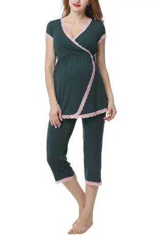 KIMI + KAI Cindy Maternity/nursing Pajamas Set - Forest Green