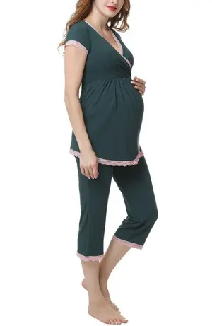 KIMI + KAI Cindy Maternity/nursing Pajamas Set - Forest Green