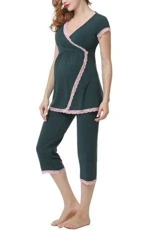KIMI + KAI Cindy Maternity/nursing Pajamas Set - Forest Green
