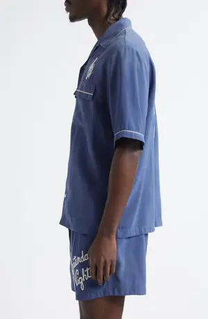 Amiri Saturday Night Camp Shirt In Navy - 55% Off | Editorialist