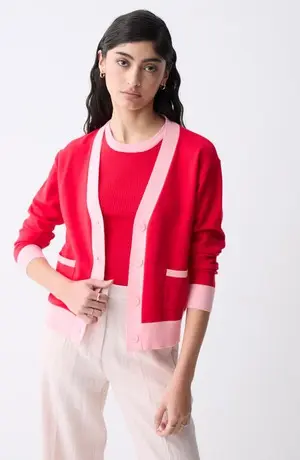 Deluc Déluc. Lisboa Contrast Trim Cardigan - Red With Pink Details