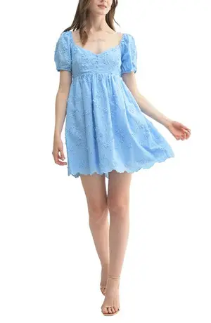ALL IN FAVOR Floral Appliqué Puff Sleeve Minidress