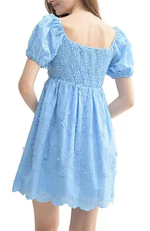 ALL IN FAVOR Floral Appliqué Puff Sleeve Minidress