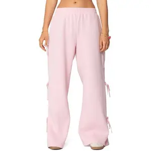 EDIKTED Claudette Bow Wide Leg Sweatpants - Pink
