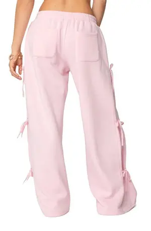 EDIKTED Claudette Bow Wide Leg Sweatpants - Pink
