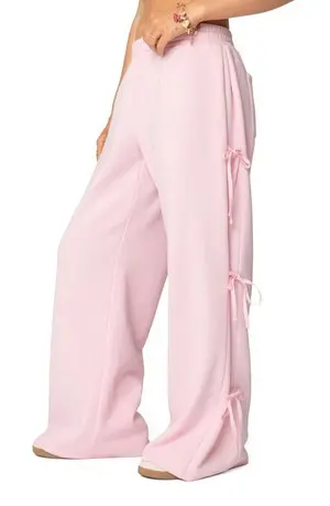 EDIKTED Claudette Bow Wide Leg Sweatpants - Pink