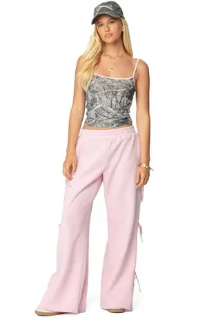 EDIKTED Claudette Bow Wide Leg Sweatpants - Pink