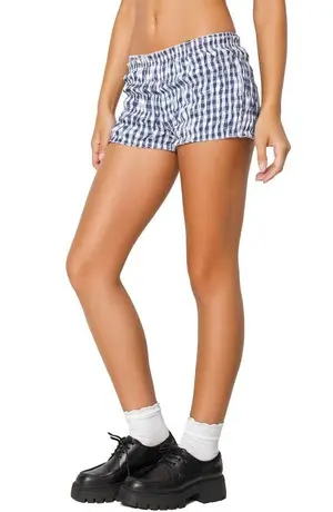 EDIKTED Gingham Smocked Microshorts