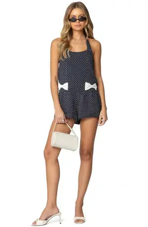 EDIKTED Lena Bow Polka Dot Halter Romper