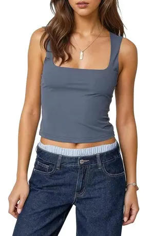EDIKTED Essy Square Neck Tank - Navy