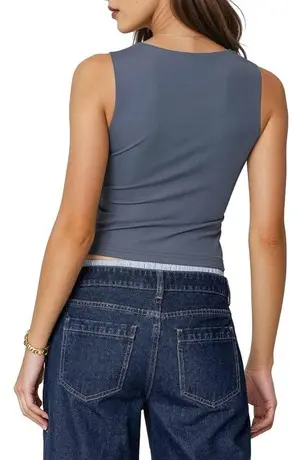 EDIKTED Essy Square Neck Tank - Navy