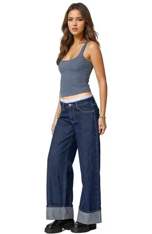 EDIKTED Essy Square Neck Tank - Navy