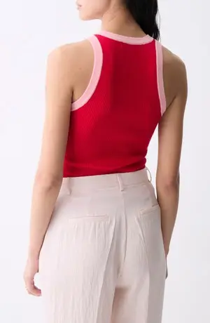 Deluc Déluc. Lisboa Contrast Trim Rib Sweater Tank - Red With Pink Details