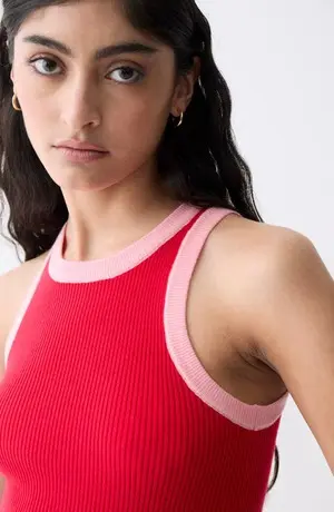 Deluc Déluc. Lisboa Contrast Trim Rib Sweater Tank - Red With Pink Details