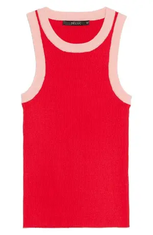 Deluc Déluc. Lisboa Contrast Trim Rib Sweater Tank - Red With Pink Details