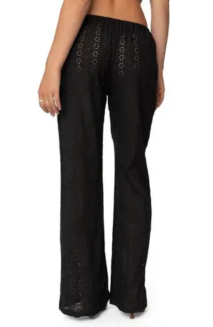 EDIKTED Eyelet Cotton Drawstring Pants - Black