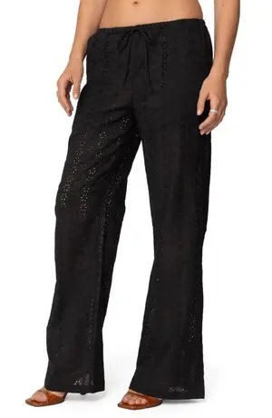 EDIKTED Eyelet Cotton Drawstring Pants - Black