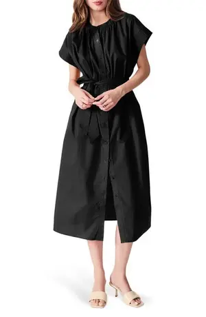 Deluc DÉLUC. Cancela Cap-Sleeve Cotton Poplin Shirtdress Black