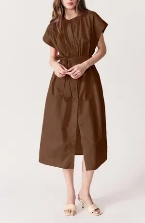 Deluc Déluc. Cancela Cap-sleeve Cotton Poplin Shirtdress - Pecan