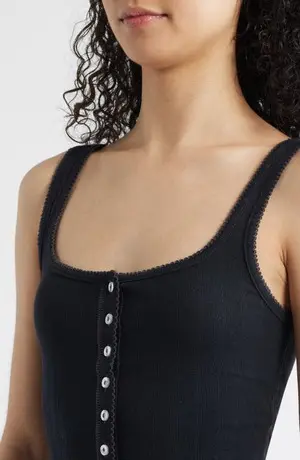 Free People Pointelle Button-up Tank - Black