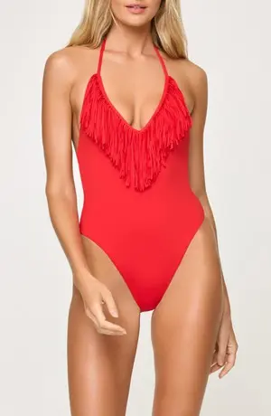 L*Space LSPACE Desert Days Fringe One-Piece Swimsuit Flame