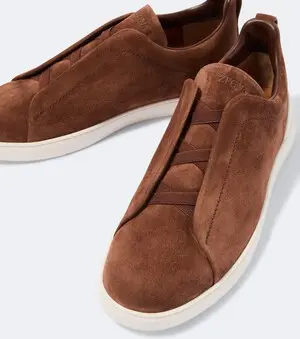 Zegna Triple Stitch Suede Slip-on Sneakers - Brown
