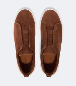 Zegna Triple Stitch Suede Slip-on Sneakers - Brown