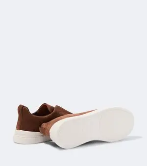 Zegna Triple Stitch Suede Slip-on Sneakers - Brown