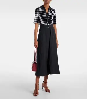 Veronica Beard Delise Striped Cotton-blend Midi Dress - Black