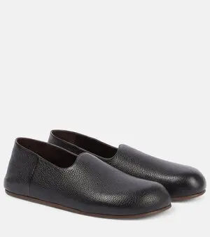 THE ROW Hugh Leather Slip-on Shoes - Black