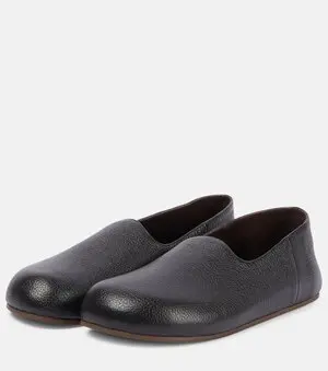 THE ROW Hugh Leather Slip-on Shoes - Black