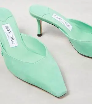 JIMMY CHOO Vivi 65 Suede Mules - Green