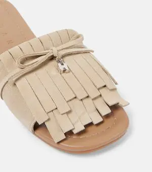 Hogan H685 Fringed Suede Slides - Neutrals