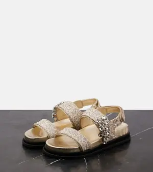 JIMMY CHOO Verity Embellished Glitter Sandals - Gold