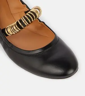 TOD'S Embellished Leather Mary Jane Flats - Black