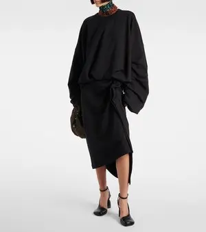Dries Van Noten Asymmetrical Draped Jersey Midi Skirt - Black