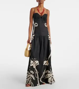 Johanna Ortiz Printed Linen Maxi Dress