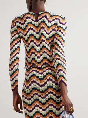 Escvdo Safi Pesca Scalloped Striped Crocheted Organic Cotton Top