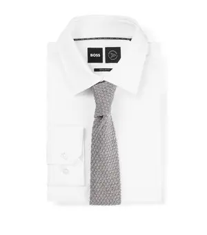 BOSS Silk Knitted Straight Tie - Silver