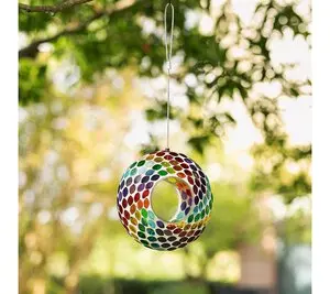 GLITZHOME 8 Glass Rainbow Round Hangin G Bird Eeder - One-color