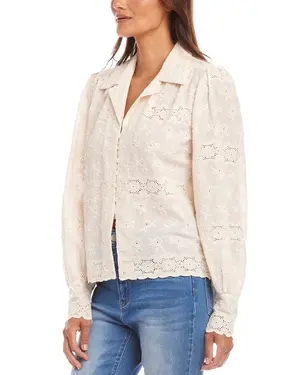 Karen Kane Embroidered Scalloped Blouse