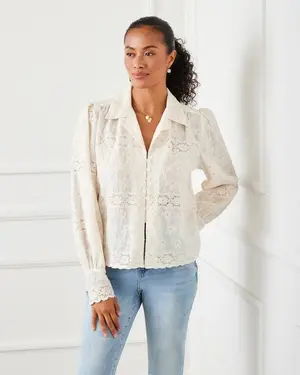 Karen Kane Embroidered Scalloped Blouse