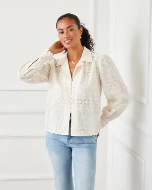 Karen Kane Embroidered Scalloped Blouse