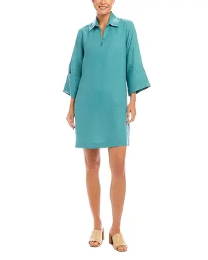 Karen Kane Linen Cuffed Sleeve Dress - Aqua