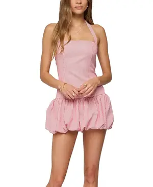 EDIKTED Pinstripe Bubble Mini Dress - Red