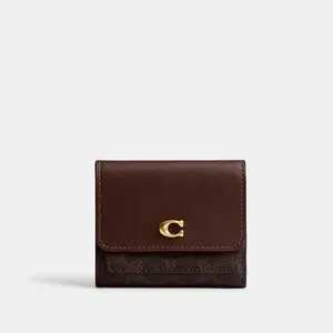 COACH Mila Small Flap Wallet In Signature Canvas - Brass/maple