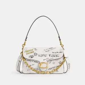 COACH Chain Tabby Shoulder Bag With Sketch Print - Brass/chalk Multi