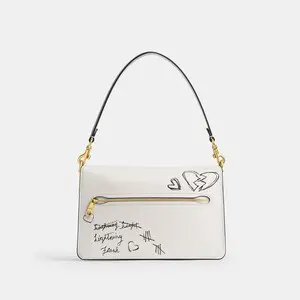 COACH Chain Tabby Shoulder Bag With Sketch Print - Brass/chalk Multi